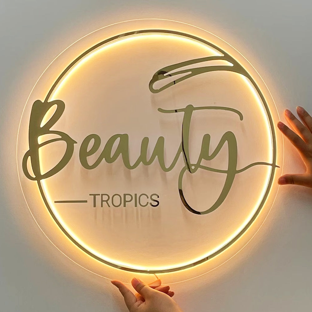 Custom Acrylic Backlit Signs - Clear Board Gold Logo Acrylic Sign For