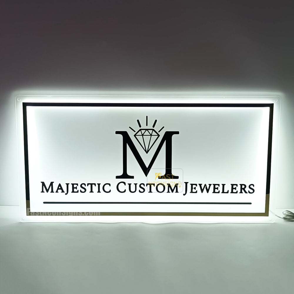 Custom Acrylic Backlit Signs - Rectangle Acrylic Sign with Gold Mirror