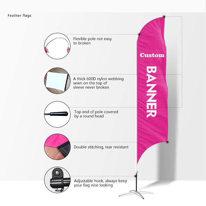 Custom Business Advertising Flags - Feather Flag 13.5' Tall with Easy