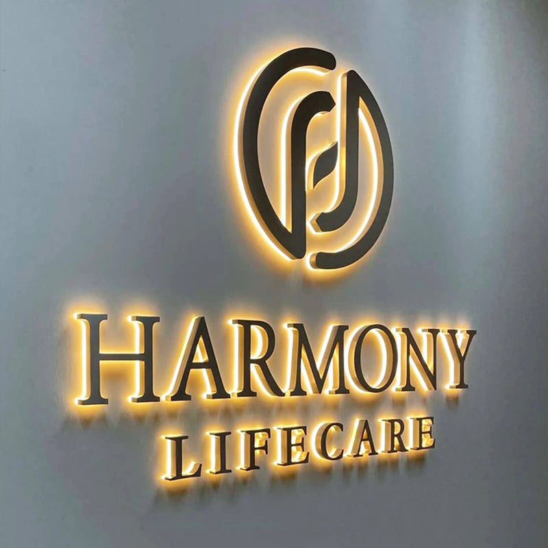 Custom 3D Metal Backlit Sign, Stainless Steel Logo Sign Gold Silver Le