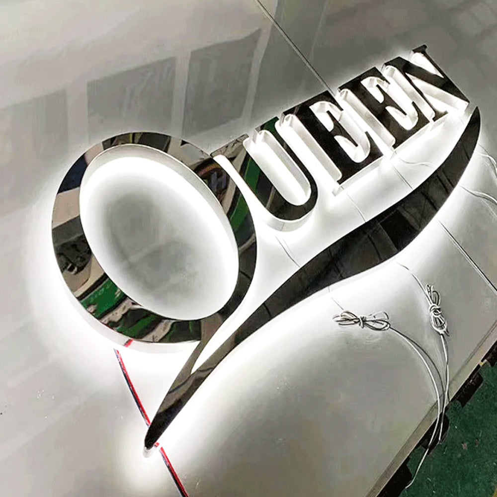 Custom 3D Metal Backlit Sign, Stainless Steel Logo Sign Steel Silver L