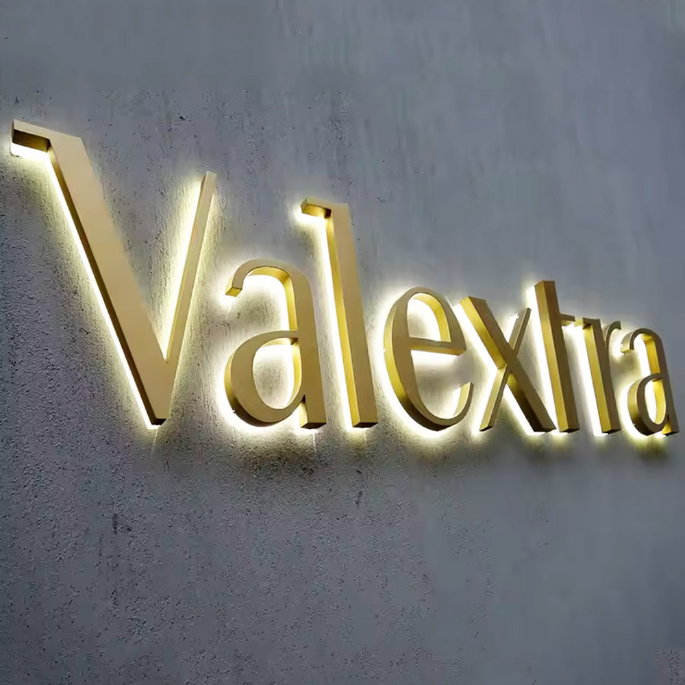 Custom 3D Metal Backlit Sign, Stainless Steel Logo Sign Gold Black Let