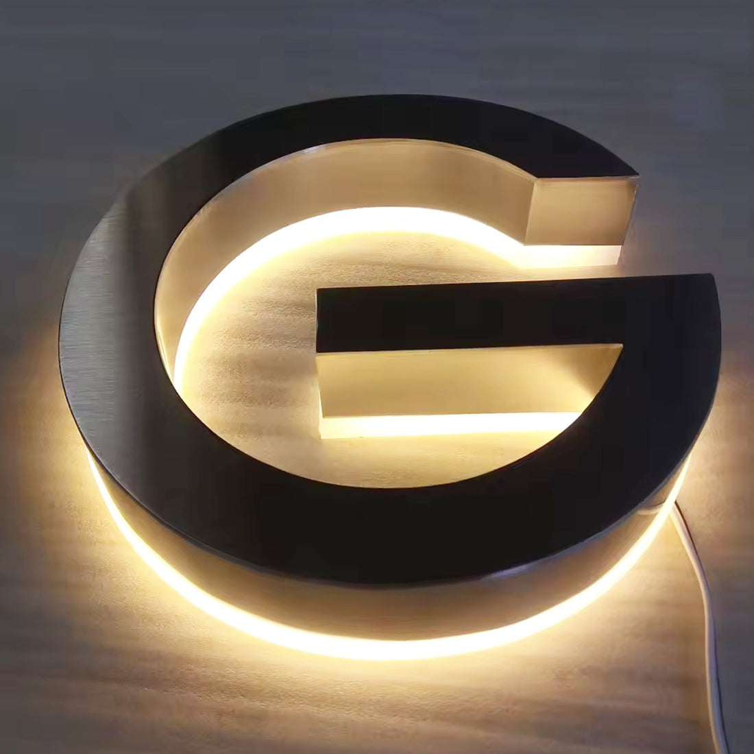 Custom 3D Metal Backlit Sign, Stainless Steel Logo Sign Gold Black Let