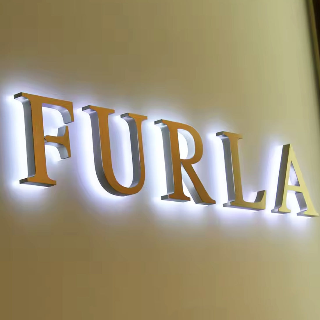 Custom 3D Metal Backlit Sign, Stainless Steel Logo Sign Gold Silver Le