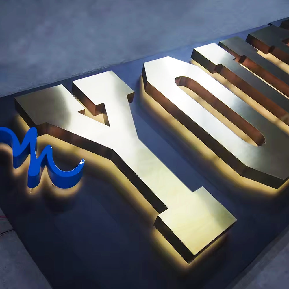 Custom 3D Metal Backlit Sign, Stainless Steel Logo Sign Gold Silver Le
