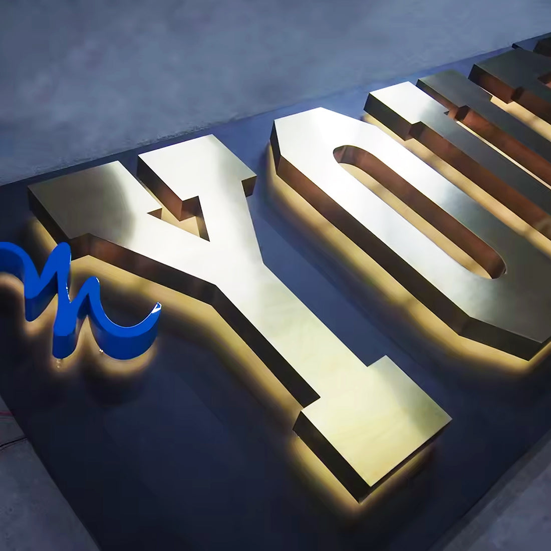 Custom 3D Metal Backlit Sign, Stainless Steel Logo Sign Gold Silver Le